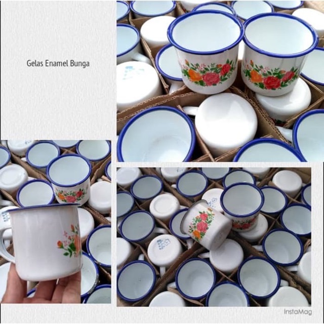 Gelas enamel MOTIF bunga jadul / gelas jadoel (plus buble ) gelas etnik ...
