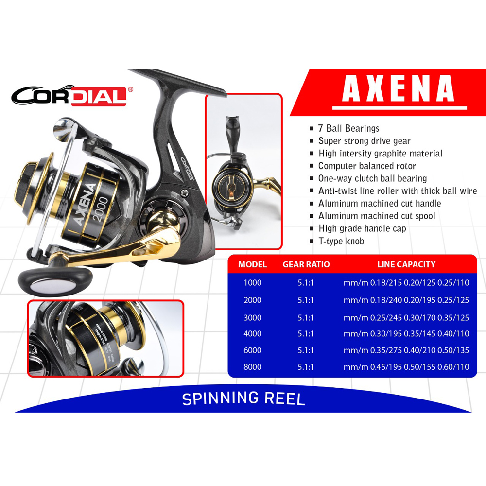 Reel Spinning CORDIAL AXENA XT | Power Handle | Ril Kolam dan Ril Laut ...
