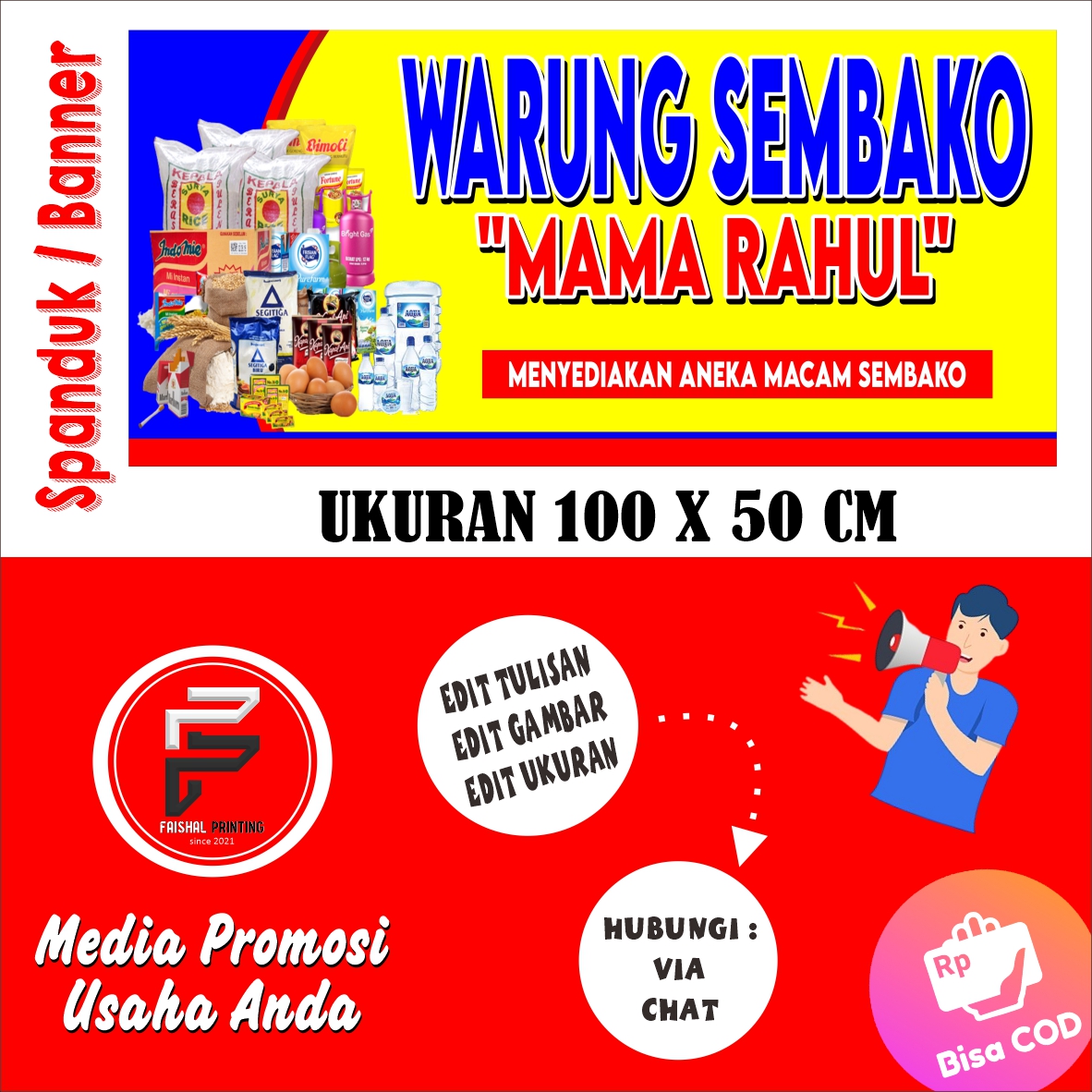 cetak spanduk banner warung sembako / toko sembako 100 x 50 cm | Lazada ...