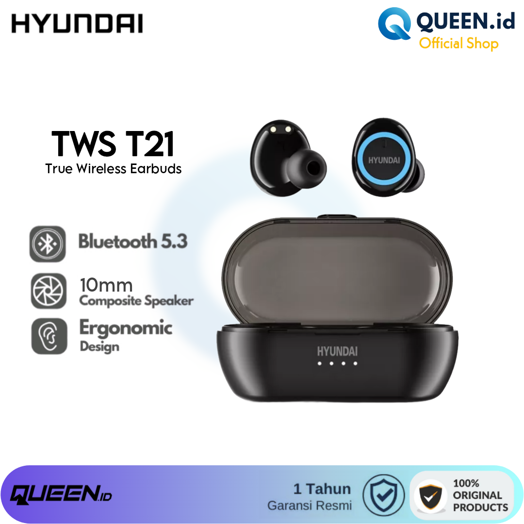 HYUNDAI T21 TWS True Wireless Earbuds Headset Bluetooth HiFi Earphone | Lazada Indonesia