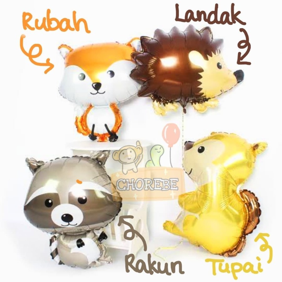 Balon Foil Hewan / Binatang Lucu Tupai Landak Rubah Rakun | Lazada ...