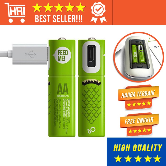 BATERAI AA CAS MICRO USB 2PCS SMART BATTERY 1000 MAH BATERE A2 ...