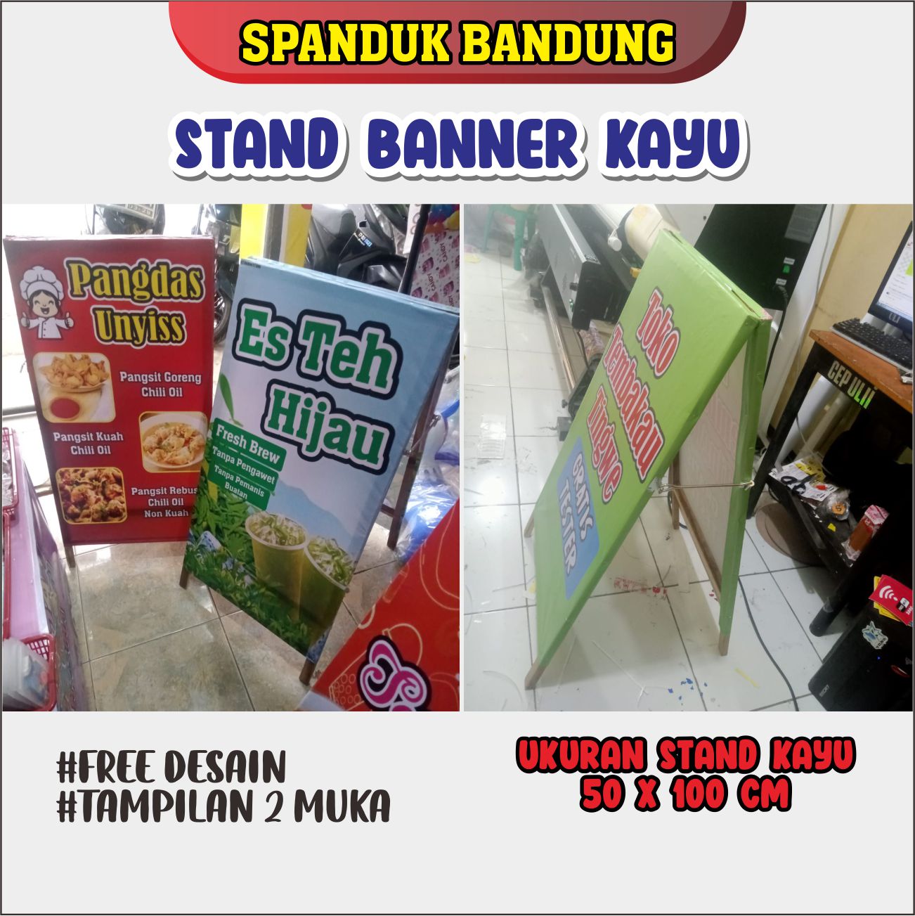 stand banner kayu kuat dan kokoh / banner kayu free desain ukuran 50 x ...