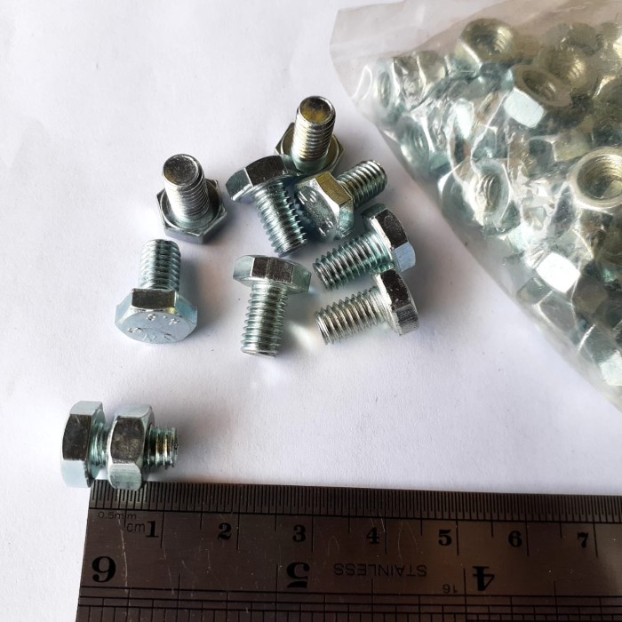 M6X10 (1 CM) BAUT MUR HEXAGON PUTIH FULL DRAT BMP M6 X 10 PANJANG 1 CM ...