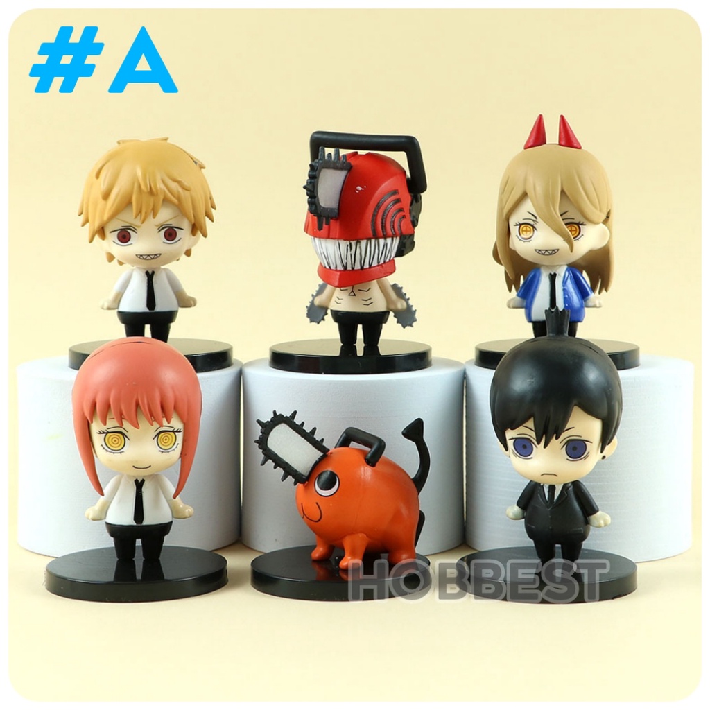 Action Figure CHAINSAW MAN Chibi set isi 6 pcs Miniatur Topper Kue ...