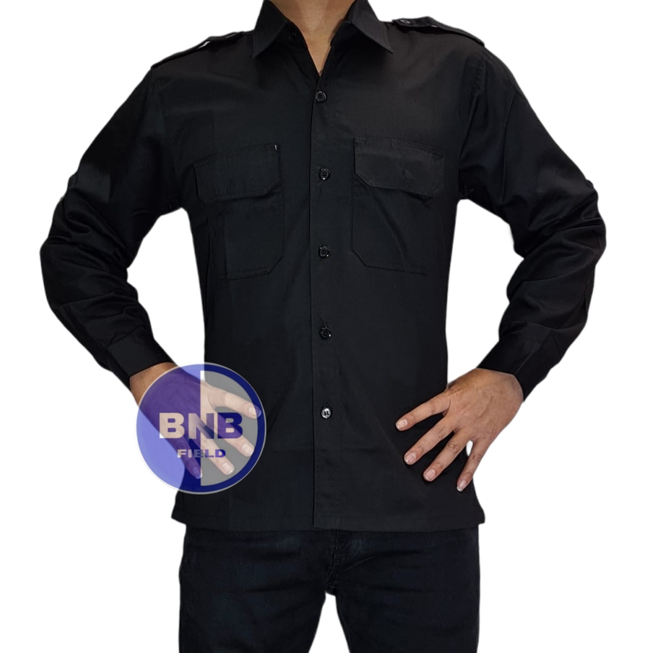 Kemeja Seragam PDH Hitam Pangkat Lengan Panjang Bahan American Drill ...