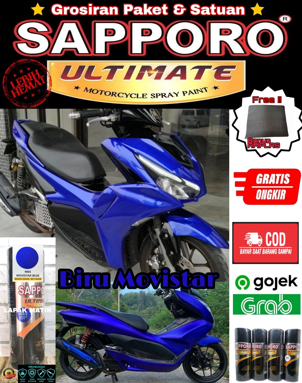 SAPPORO ULTIMATE M65 MOVISTAR BLUE BIRU MOVISTAR / CAT SPRAY SEMPROT ...