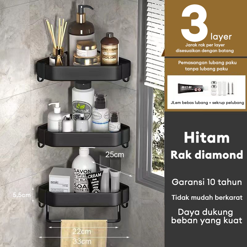Rak kamar mandi stainles steel Rak sudut Rak sabun shampoo Dinding ...