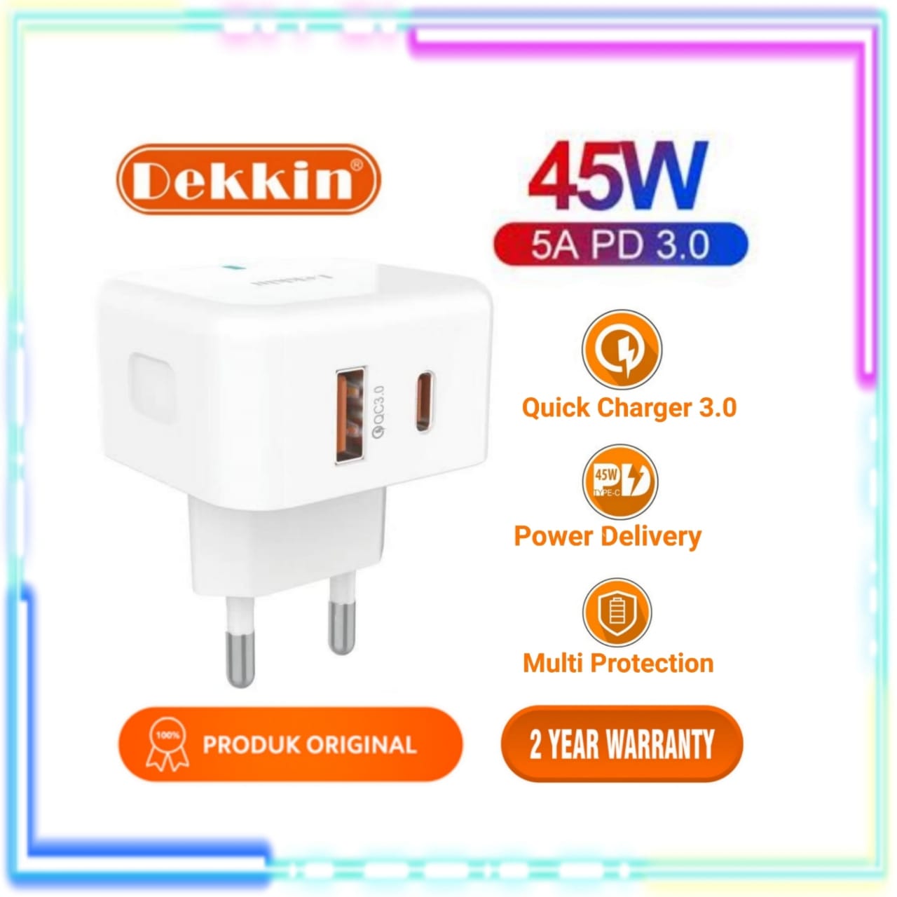 CHARGER DEKKIN DK 652 45W PD 5A QUICK CHARGER QC 3.0 FAST CHARGING + KABEL DATA | Lazada Indonesia