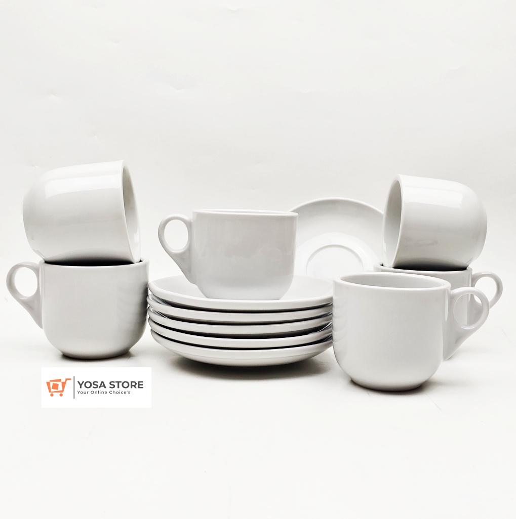 Cangkir Set Keramik Teh Kopi Motif KPM PUTIH POLOS - 12 Pc | Lazada ...