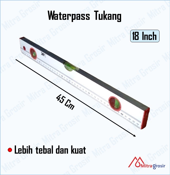 Waterpass Tukang Level Aluminium 18 Inch 45 Cm / Waterpas Penggaris ...
