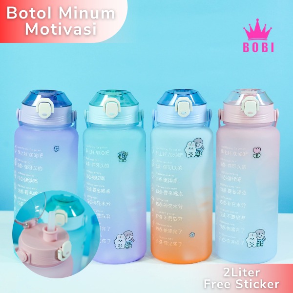 BOBI Botol Minum Viral 2 Liter Botol Motivasi Korean Style 2000ml ...