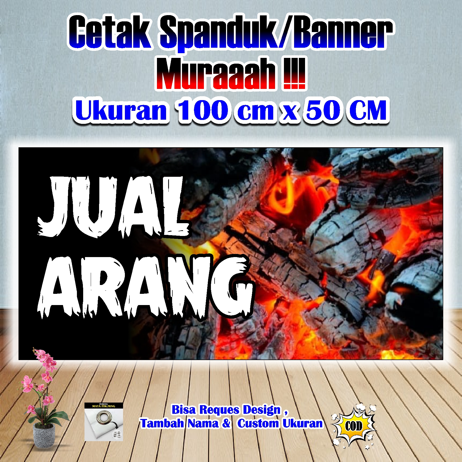 Spanduk Banner Jual Arang Ukuran 100 cm x 50 cm | Lazada Indonesia