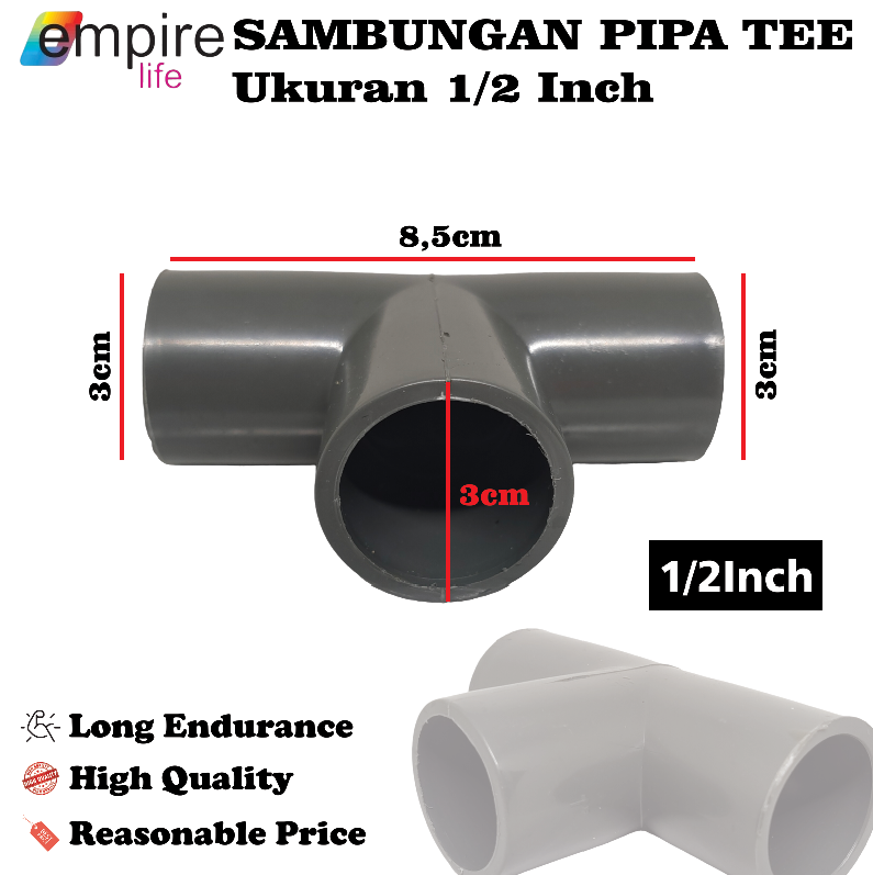 Tee Pipa PVC 1/2 Inci 3/4 Inci 1 Inci Sambungan T Pipa Paralon | Lazada ...