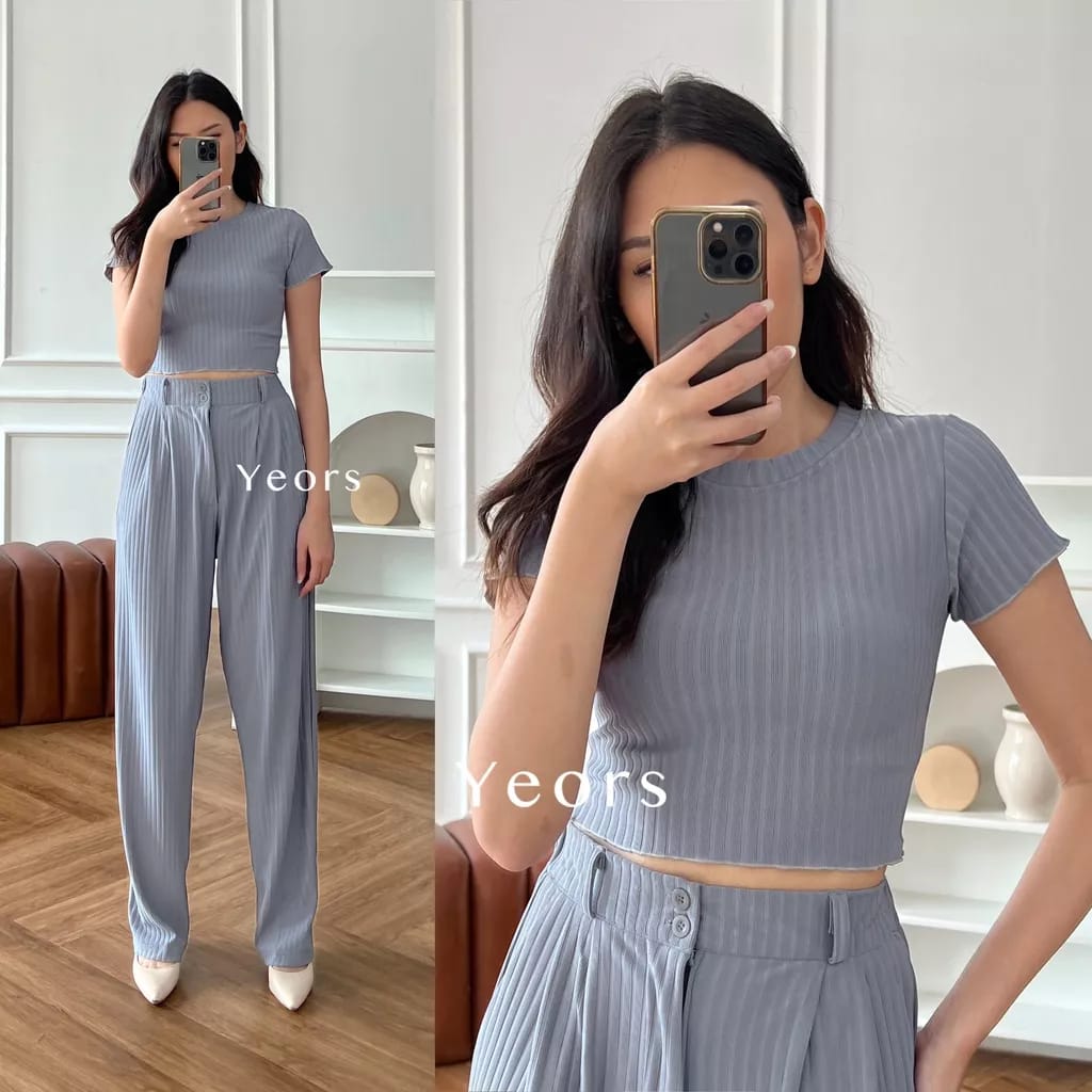 Rib Knit Luna Set Crop Top And Premium Rib Knit Pants | Setelan Wanita ... Rib Knit Luna Set Crop Top And Premium Rib Knit Pants | Setelan Wanita ...