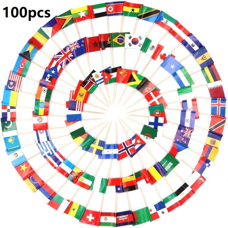 100pcs/Set Tusuk Gigi Bendera Seluruh Dunia Tusuk Bendera Negara ...