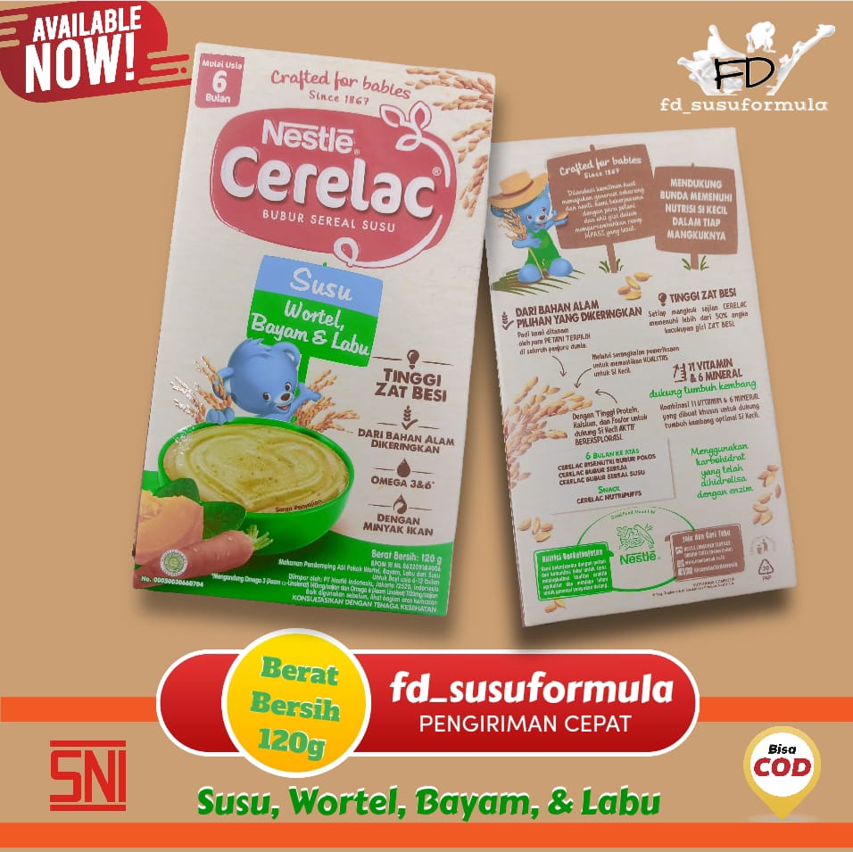 NESTLE Cerelac Bubur Sereal - isi 120gram - Untuk Usia Minimum dari 6 Bulan - Rasa Susu, Wortel ...