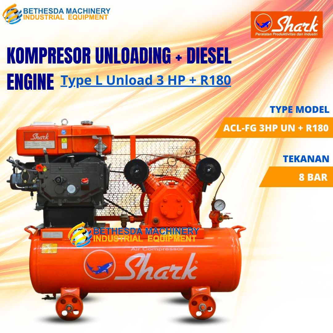 Air Compressor Shark Unload 3HP + R180 - Kompresor Angin 3 HP/PK 8 Bar ...