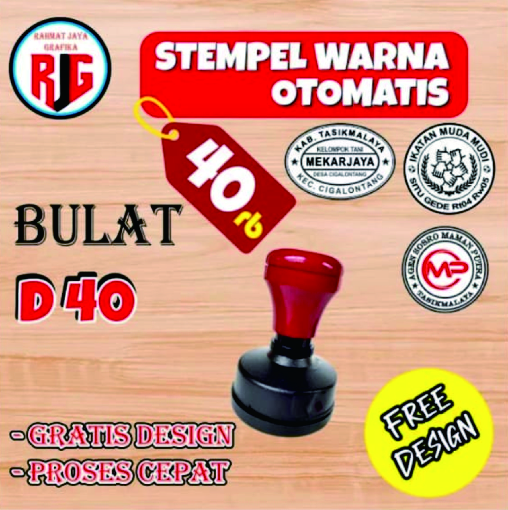 Stempel Flash Otomatis Warna Custom/Nama/Logo D40 | Lazada Indonesia