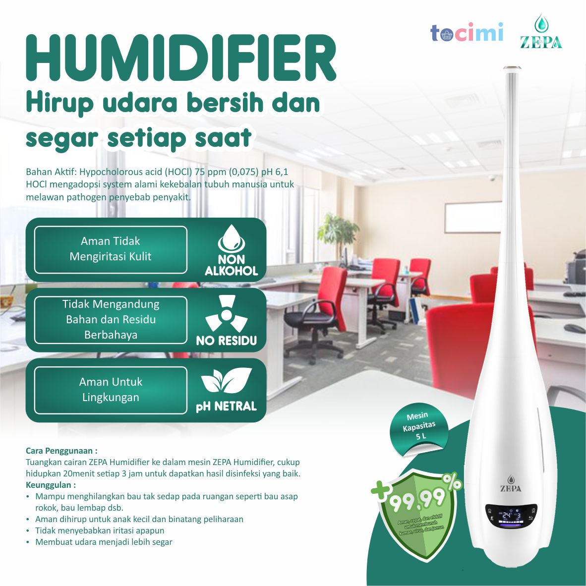 Mesin ZEPA Humidifier 5 Liter / Mesin Humidifier Aromatherapy / Mesin ...