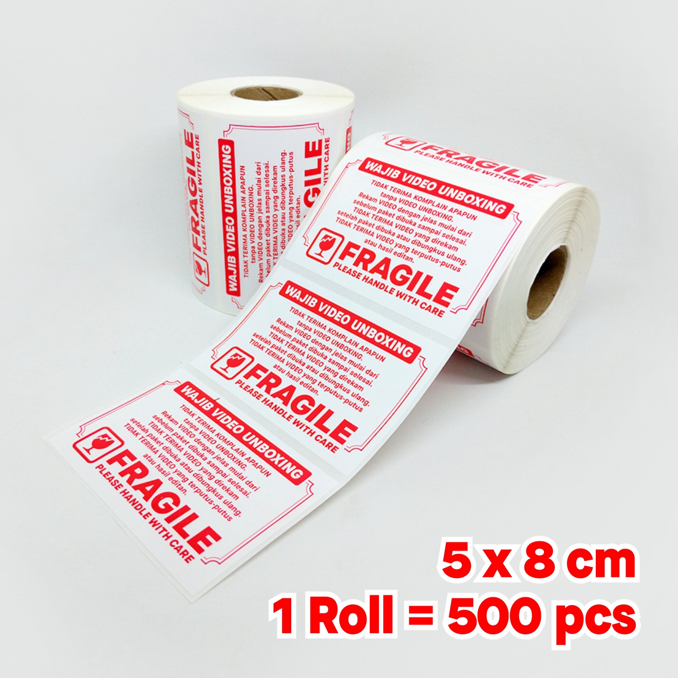 Stiker Label FRAGILE Sticker Wajib Video Unboxing 8 x 5 cm (1 Roll isi ...