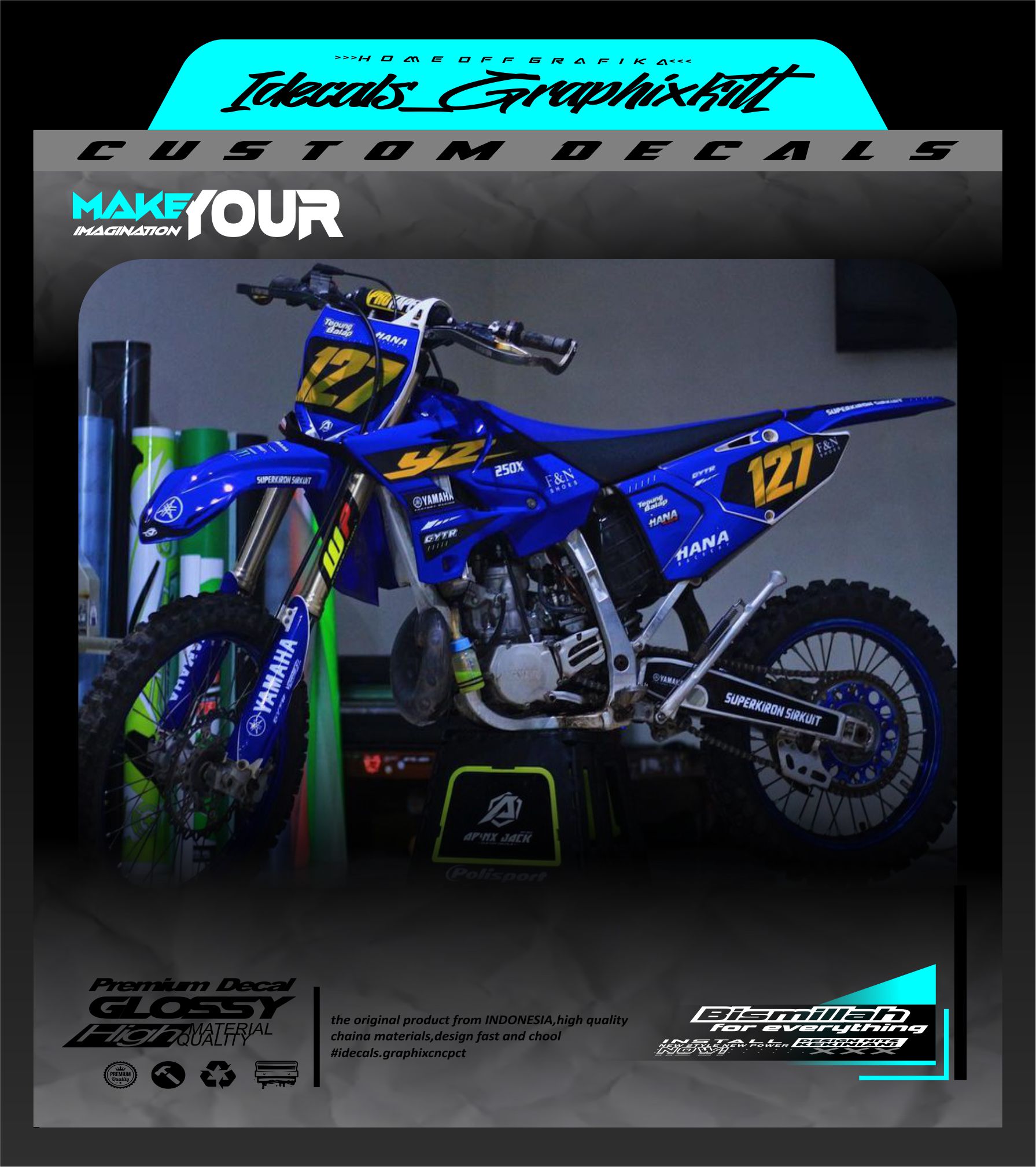 00346 sticker decals fullbody yamaha yz 250 tema gastrack biru simpel ...