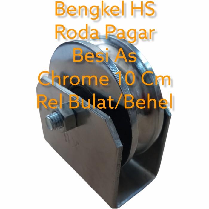 RODA PAGAR BESI AS CHROME 10 CM JALUR REL BULAT DOUBLE BEARING BARU ...