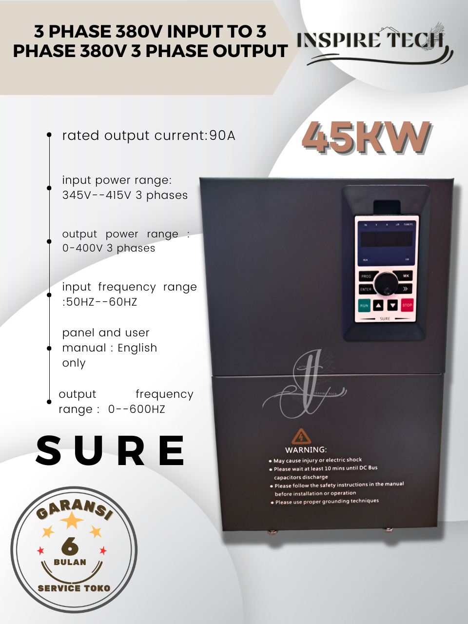Inverter Frekuensi SURE Drive Konverter 30KW Input 3phase 380V to 380V ...
