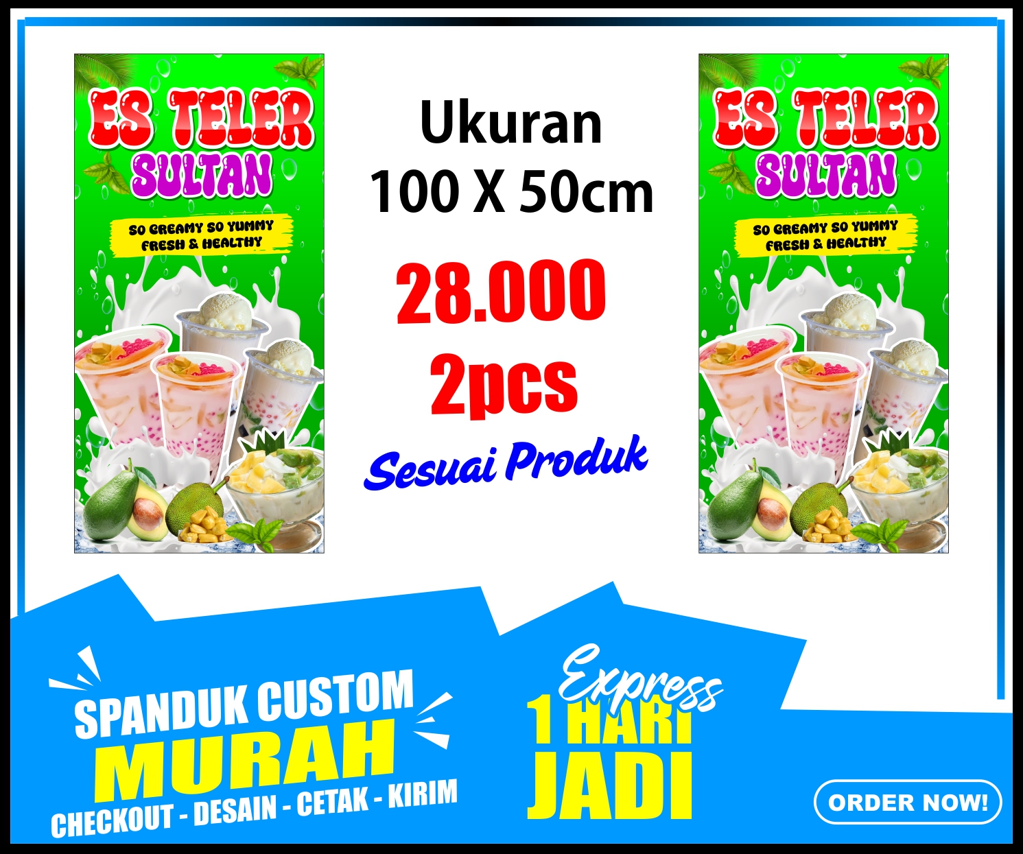 Banner ES TELER SULTAN, Spanduk ES TELER SULTAN ukuran 50X100 cm ...