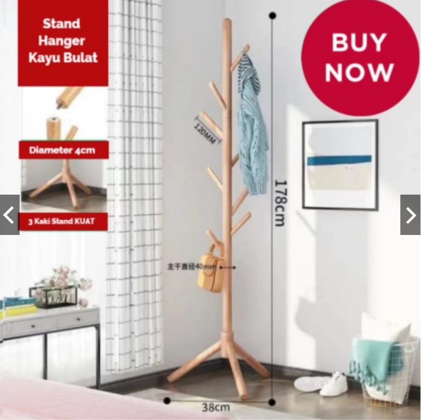 Hanger kayu berdiri serba guna untuk menggantung baju tas topi seperti ...