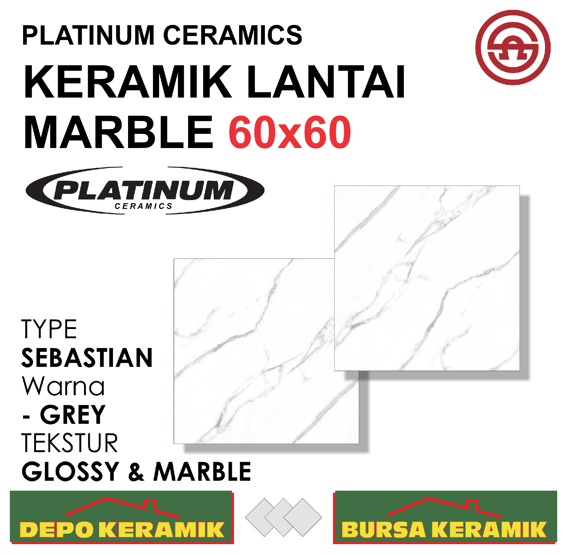 Keramik Semi Granit 60x60 SEBASTIAN GREY -PLATINUM- Glossy&Marble ...