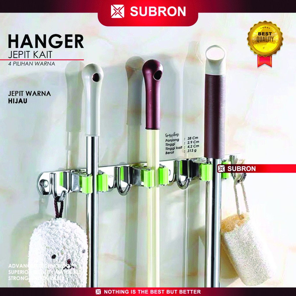 SUBRON Hanger Jepit 4 Kait Stainless Gantungan Pel Sapu Sikat Kapstok ...