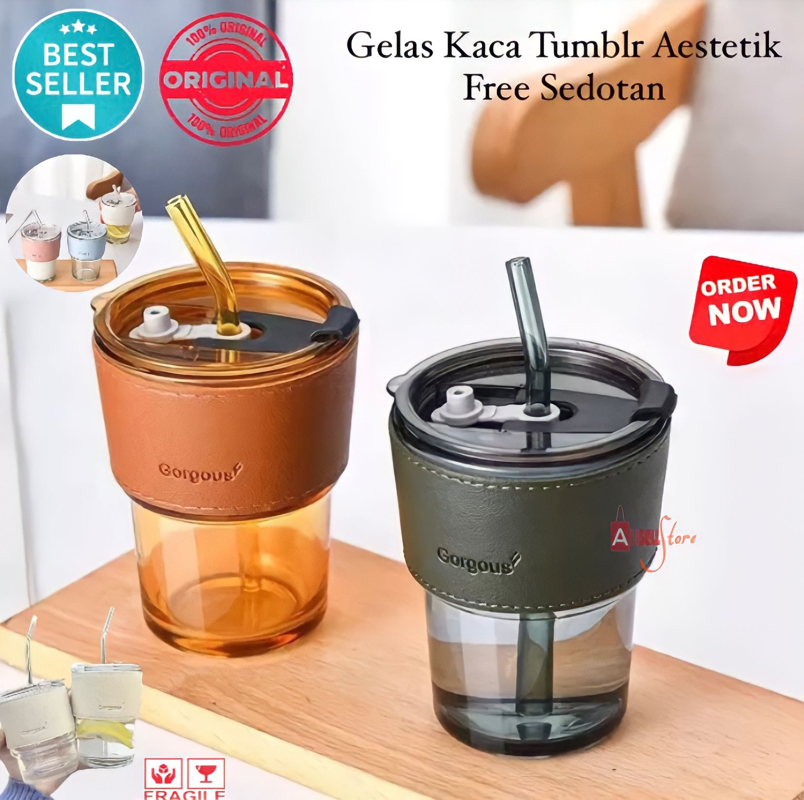 (BISA COD ) PROMO Gelas Kaca Tumbler Aestetik / Gelas Minum Kaca Simple ...