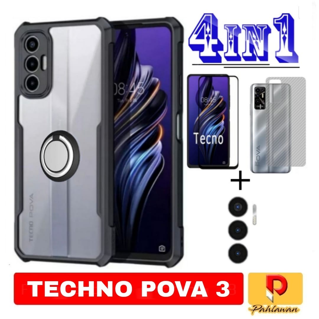 PAKET 4 IN 1 HARD CASE TECNO POVA 4 / POVA 4 PRO / POVA NEO 2 / POVA 3 ...