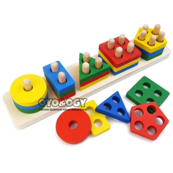 Mainan Edukasi Anak Basic Shape Kayu Balok Geometri 5 Bentuk Warna ...