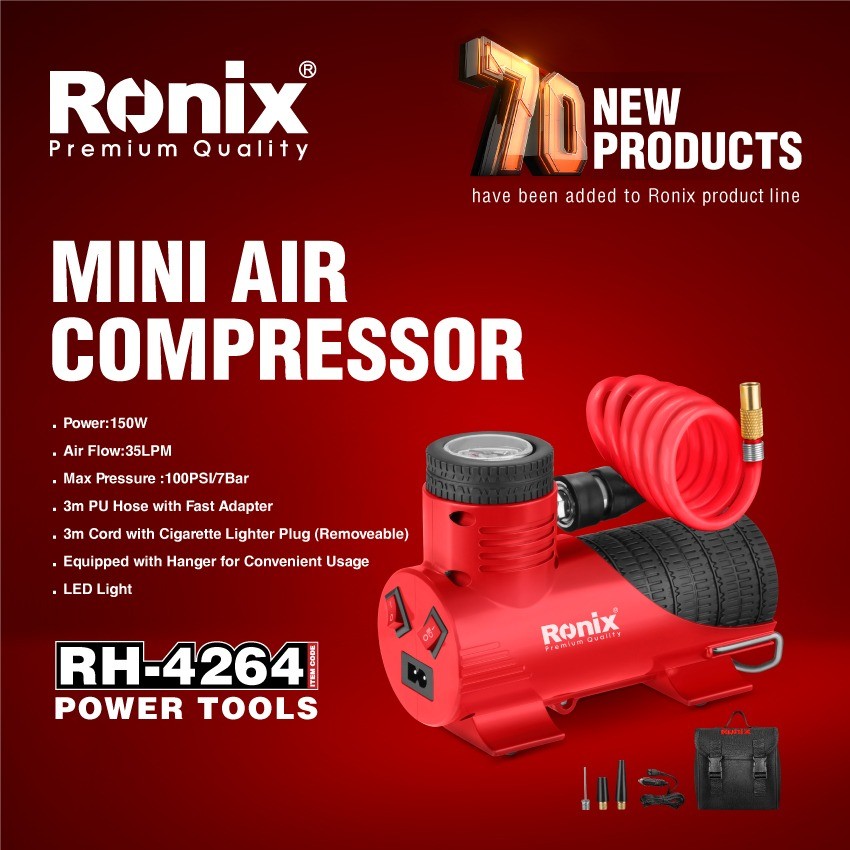 Ronix RH-4264 Air Compressor 100psi 150W 35LPM Compressor Mini Digital ...
