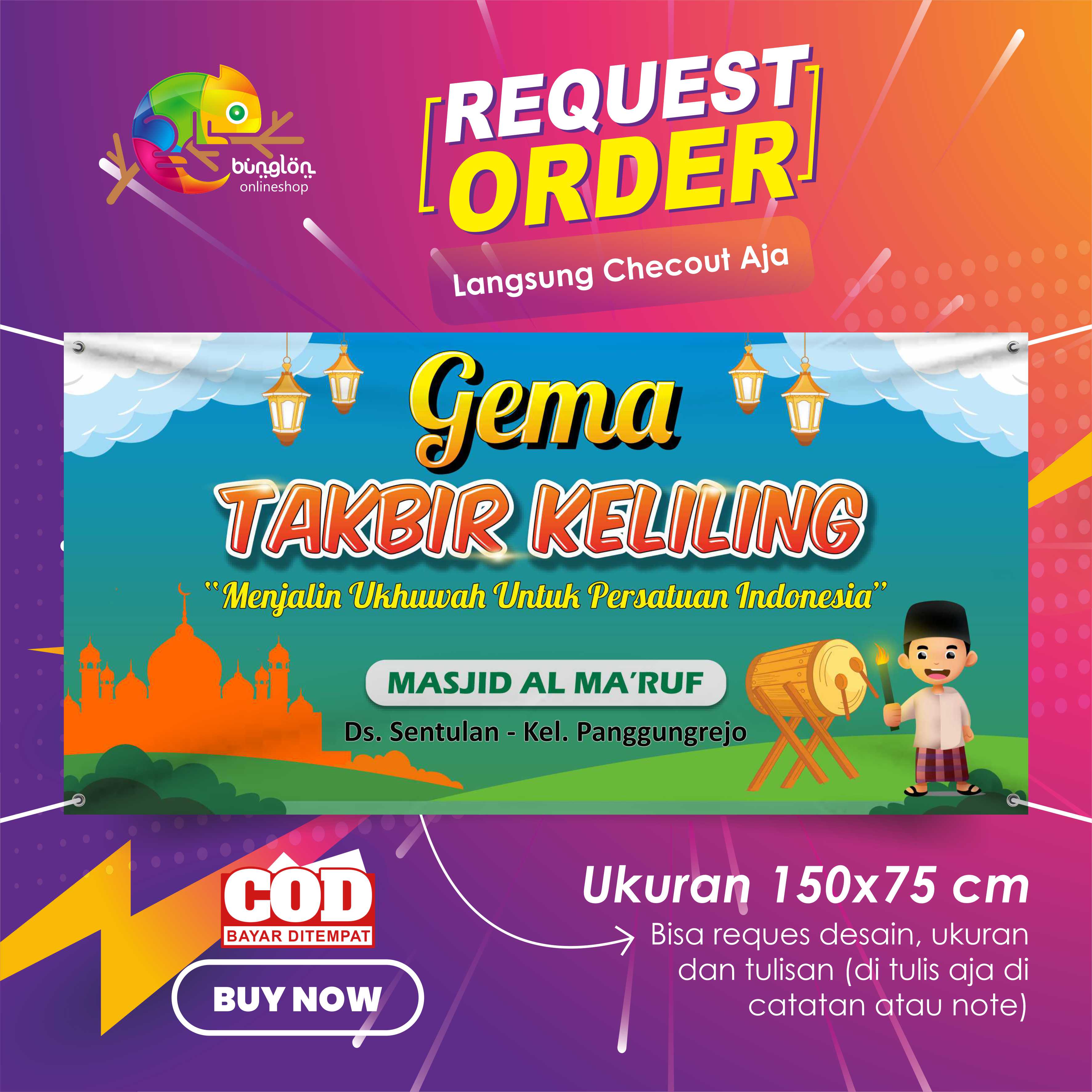 Size 150x75 Spanduk Gema Takbir Keliling, Banner Gema Takbir | Lazada ...