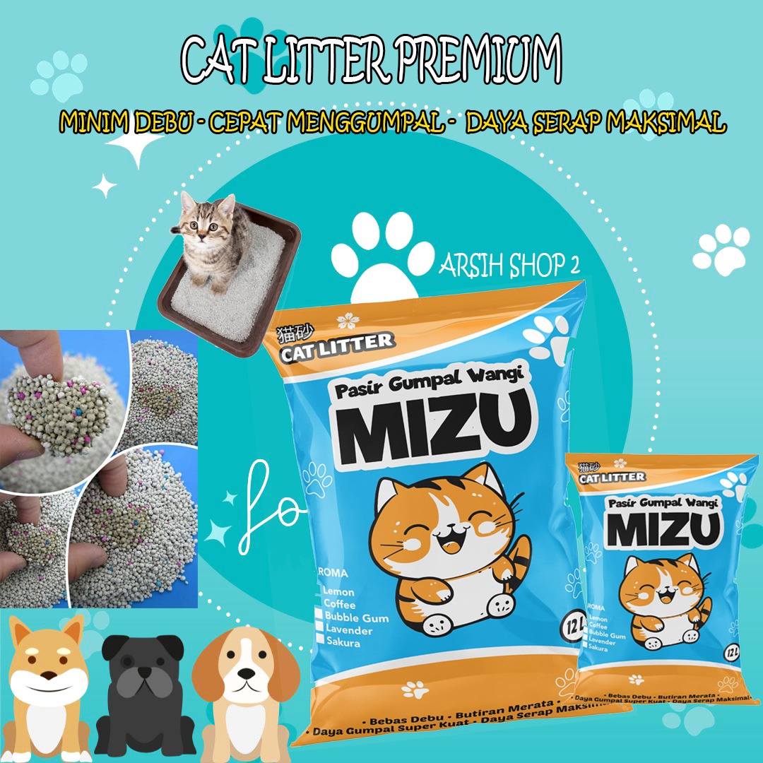 MURAH PASIR KUCING GUMPAL WANGI LEMON 12 LITER - 6 LITER MIZU CAT ...