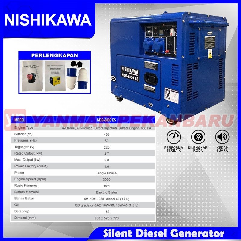 Genset Solar / Diesel Generator Silent 5000 Watt NISHIKAWA NDG 8800 ES ...