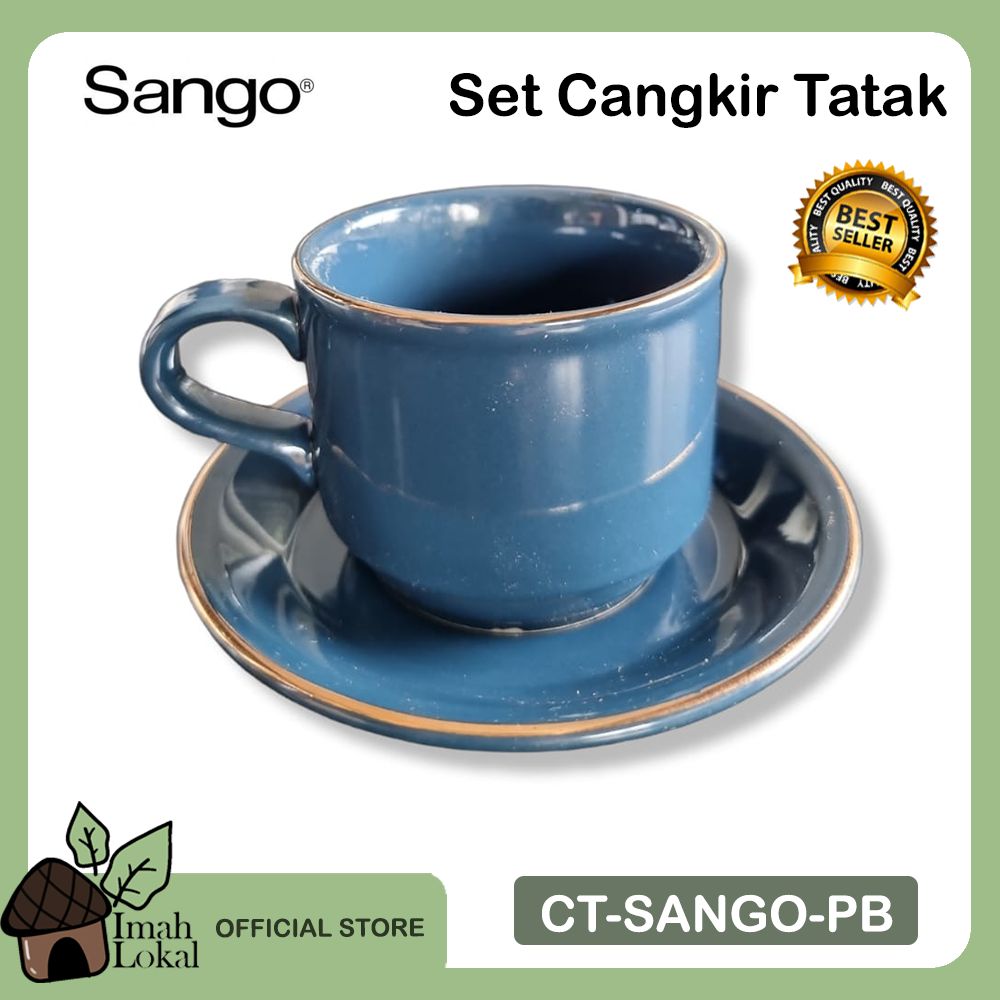 6 Pasang Cangkir Set Keramik Sango Biru list Gold - PB | Lazada Indonesia
