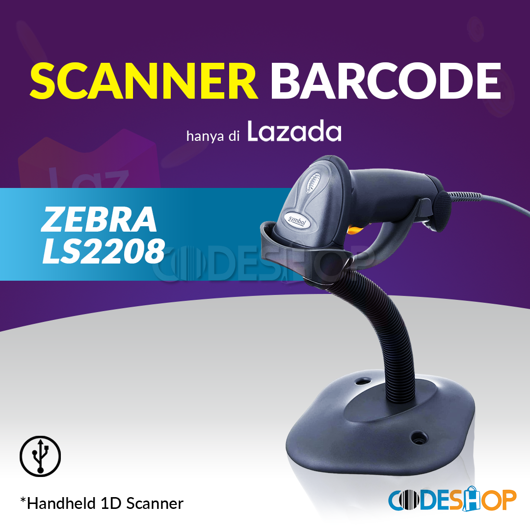 Symbol Zebra LS2208 Scanner Barcode Auto Sense + Stand | Lazada Indonesia
