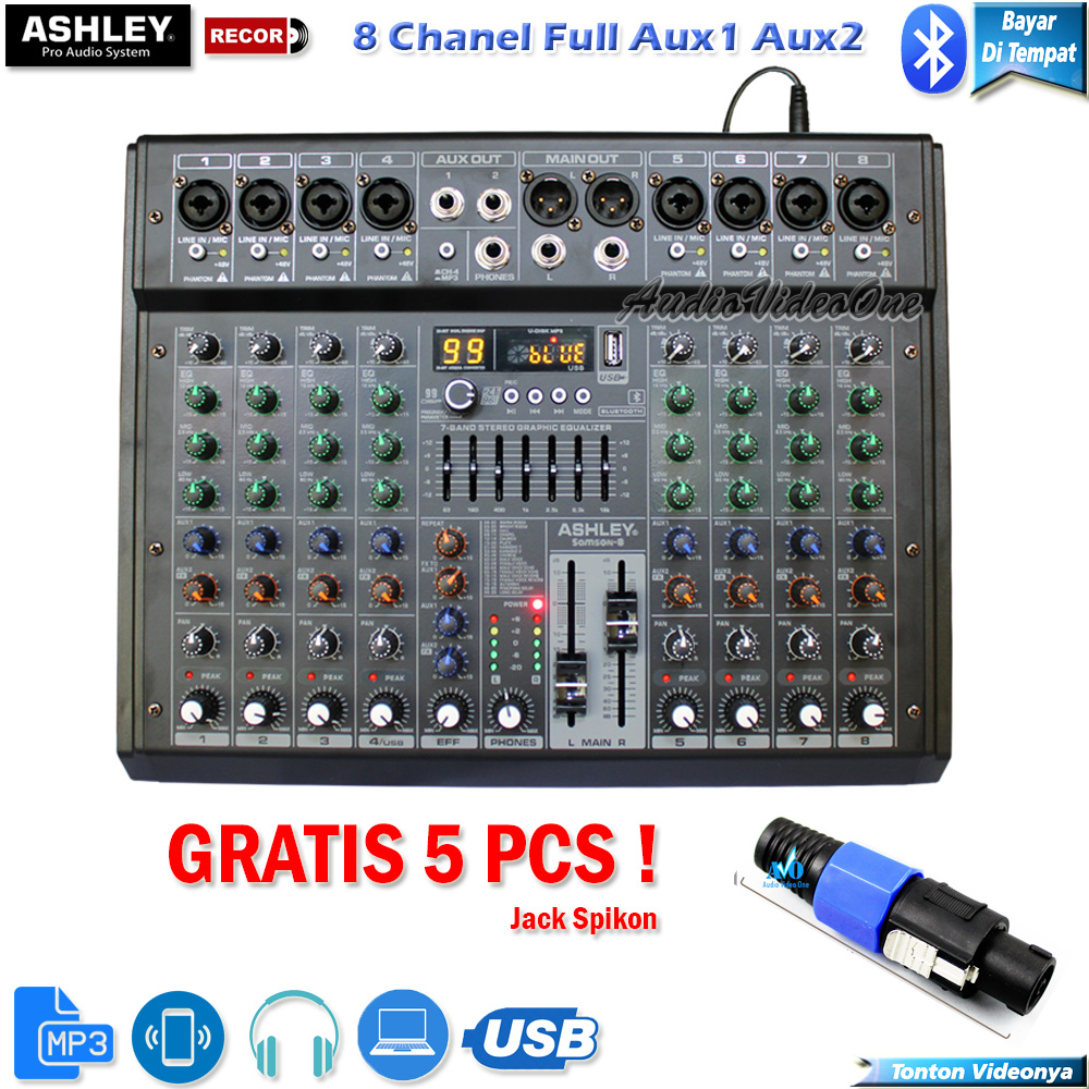 Mixer Ashley SAMSON 8 Chanel Full Gratis 5 Pcs Jack Spikon Mikser ...
