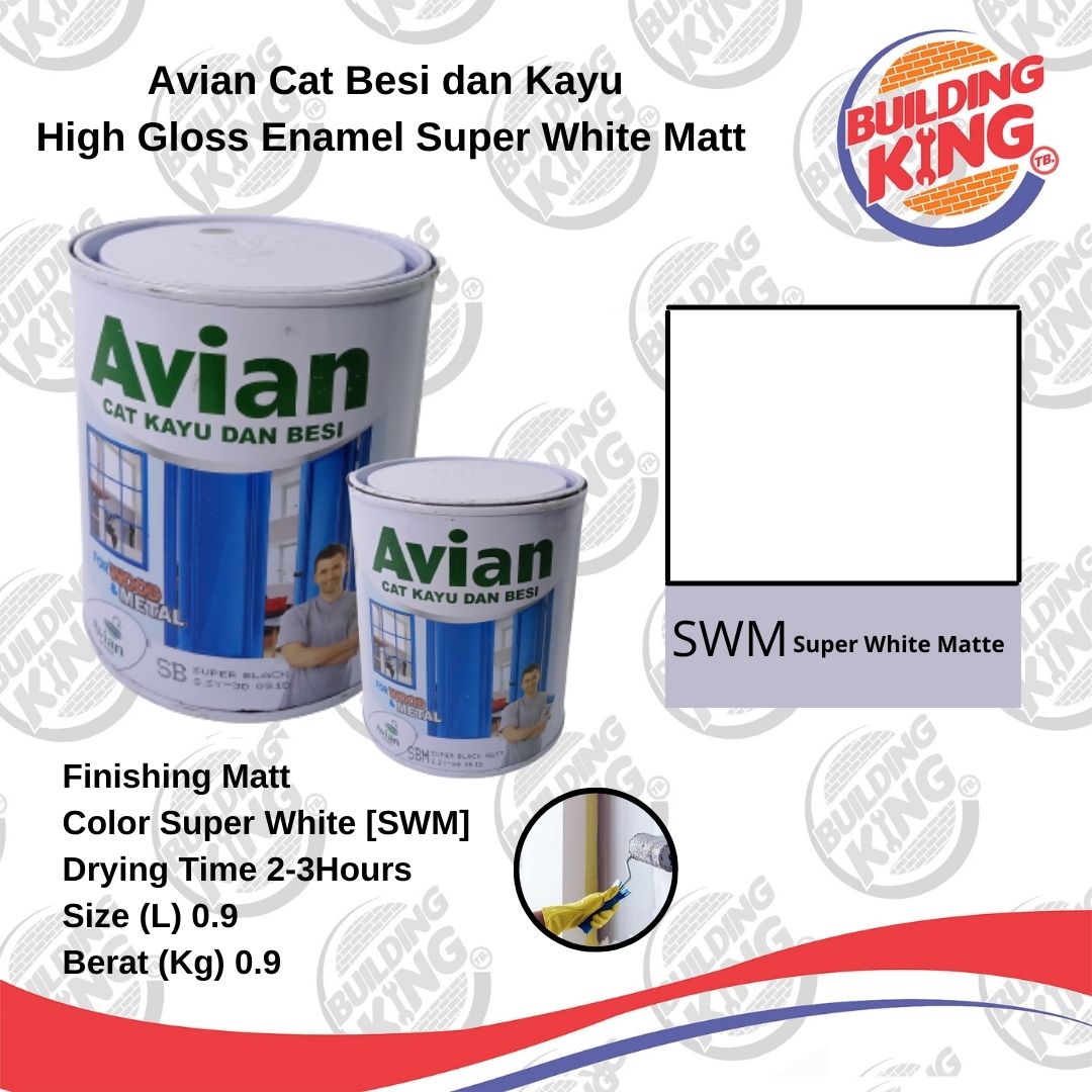 Cat AVIAN Besi Kayu 1 Kg 0,9L Putih/Hitam Dop Super Black/White Matte ...