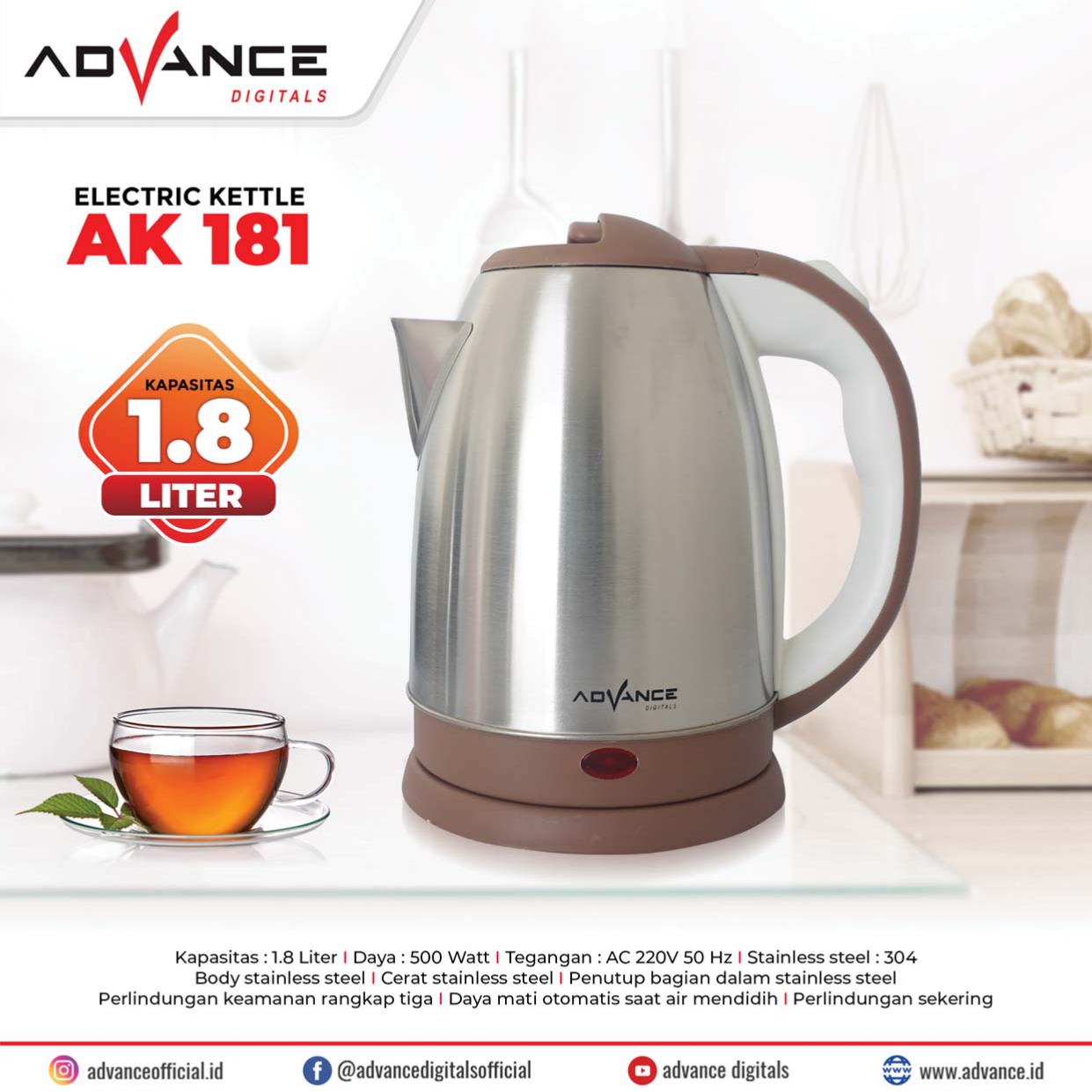 Advance Teko Listrik 1.8 Liter AK-181 1.8liter Kettle Elektrik hemat ...