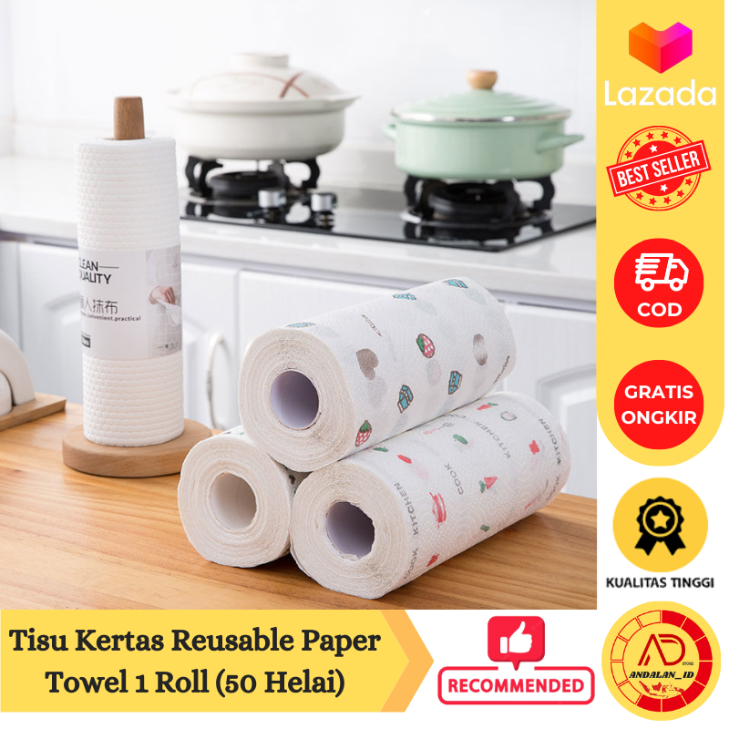 Tisu Kertas Reusable Paper Towel 1 Roll (50 Helai) Gulungan Handuk Tisu ...