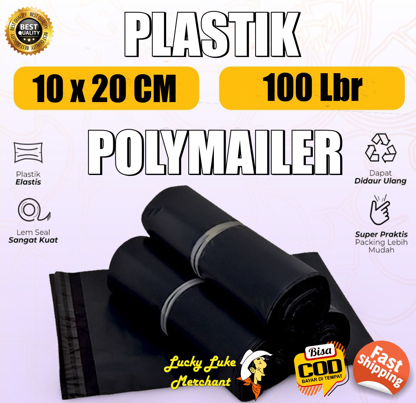 Polymailer Polymail Amplop Plastik Kemasan Packing HDPE 10 x 20cm Hitam ...