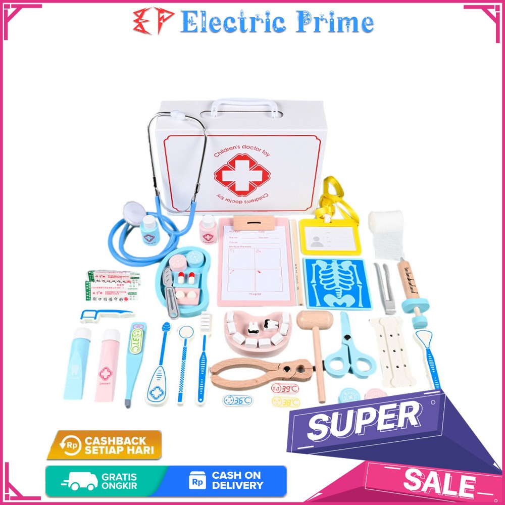Mainan Edukasi Anak Simulasi Dokter Dokteran Set Koper Kayu P3K Medical ...
