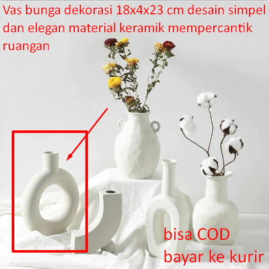 Vas bunga dekorasi 18x4x23 cm desain simpel dan elegan material keramik ...