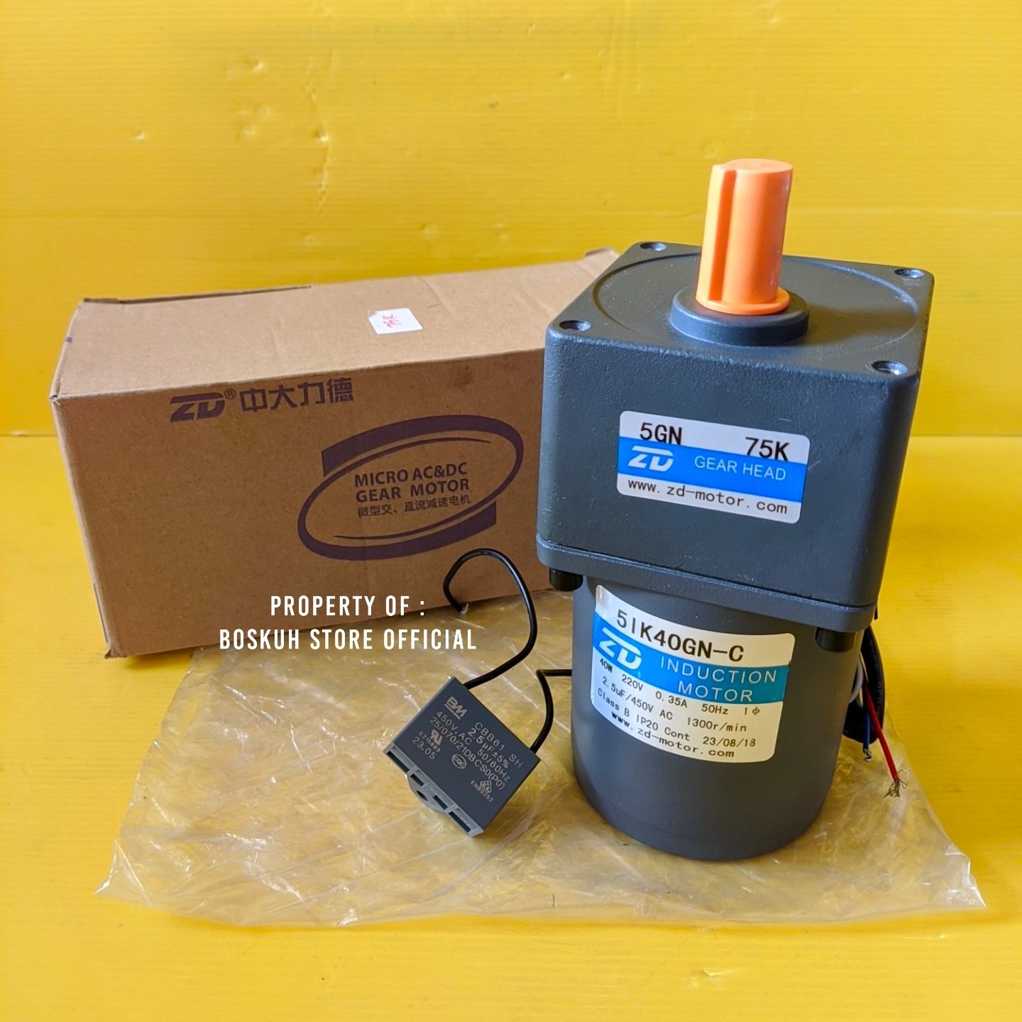 AC Motor Gearbox 40W 220V Ratio - 1 : 75 17 Rpm ZD INDUCTION MOTOR Free ...