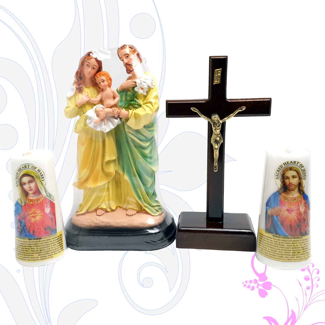 Paket Doa Keluarga Kudus/Patung Keluarga Kudus/Salib Meja/Lilin/Devosi ...